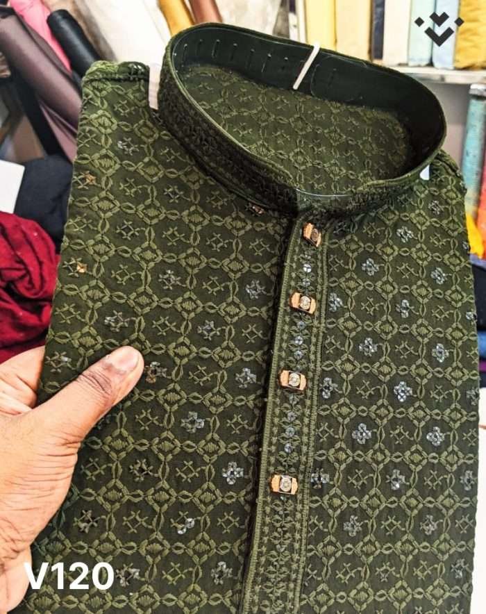 Best Punjabi Collection 2024 : Light Grass Green Men Panjabi