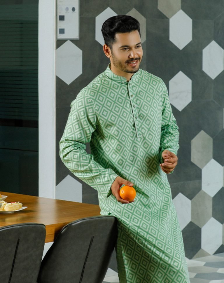 Best Punjabi Collection 2024 : Light Grass Green Men Panjabi